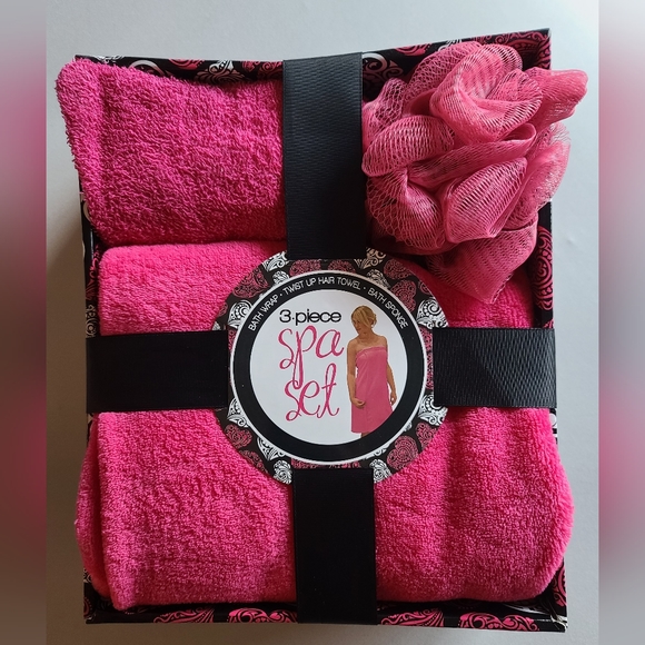Bath & Body | New 3piece Spa Set Hair Towel Bath Wrap Bath Sponge Pink ...